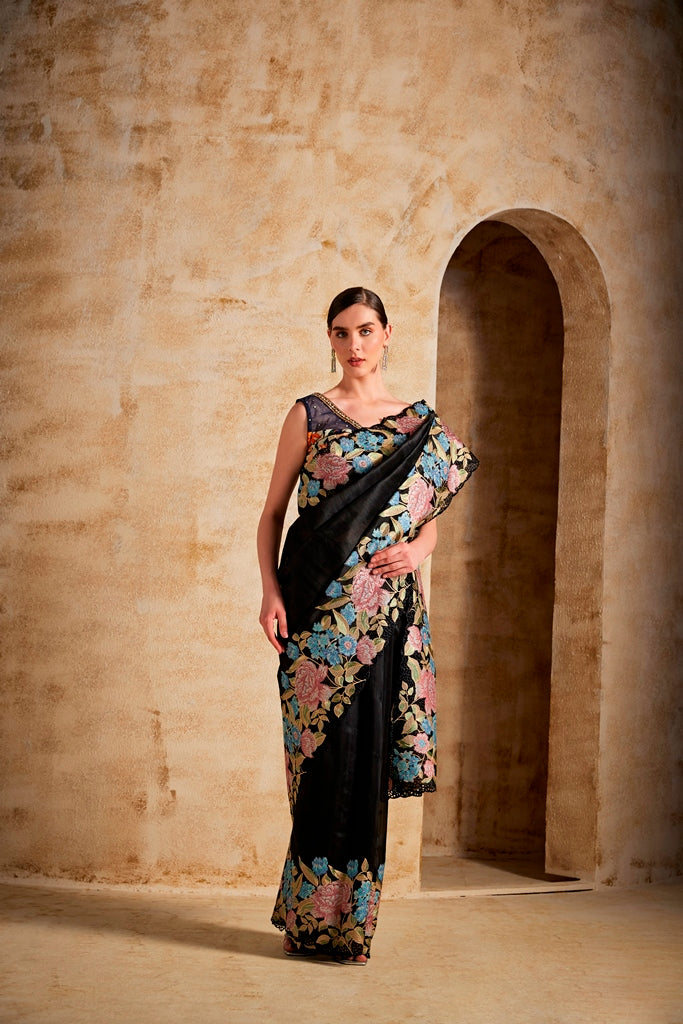 Neeru's Black Color Dupion Fabric Saree – neerus-india