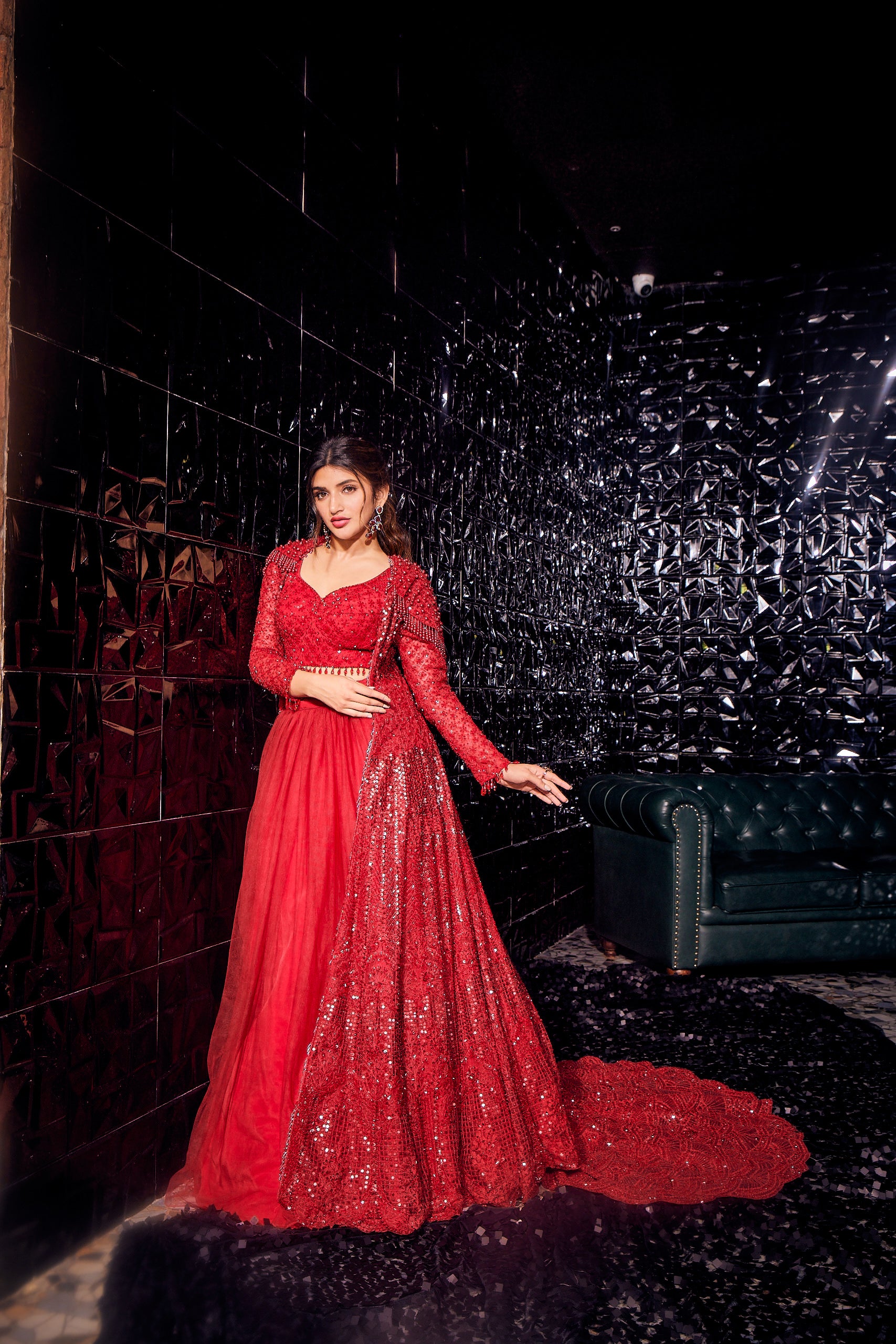 Neeru'S Red Color Sequence Embroidered Lehenga Set – Neerus India