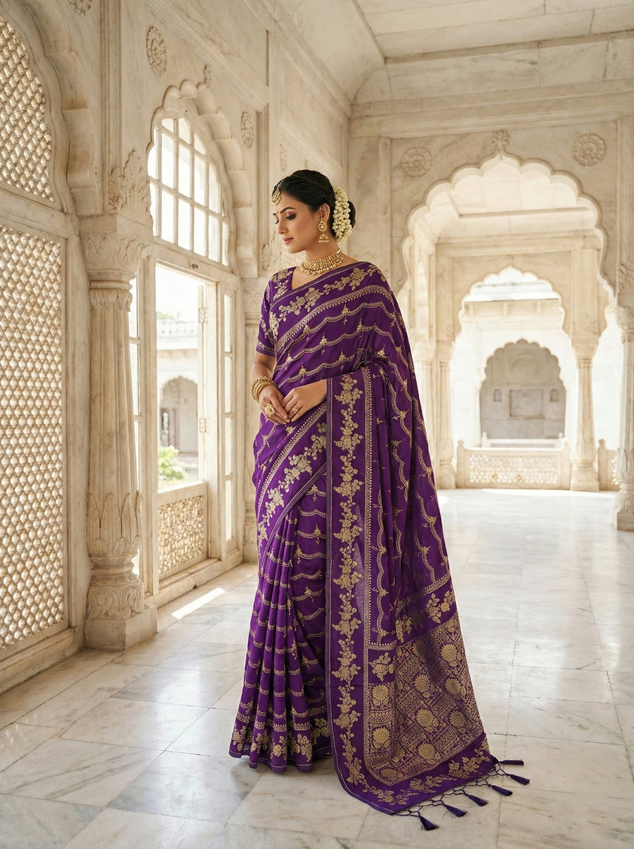 Neerus Purple Ethnic Digital Printed Tissue Straight Saree - Saree ...