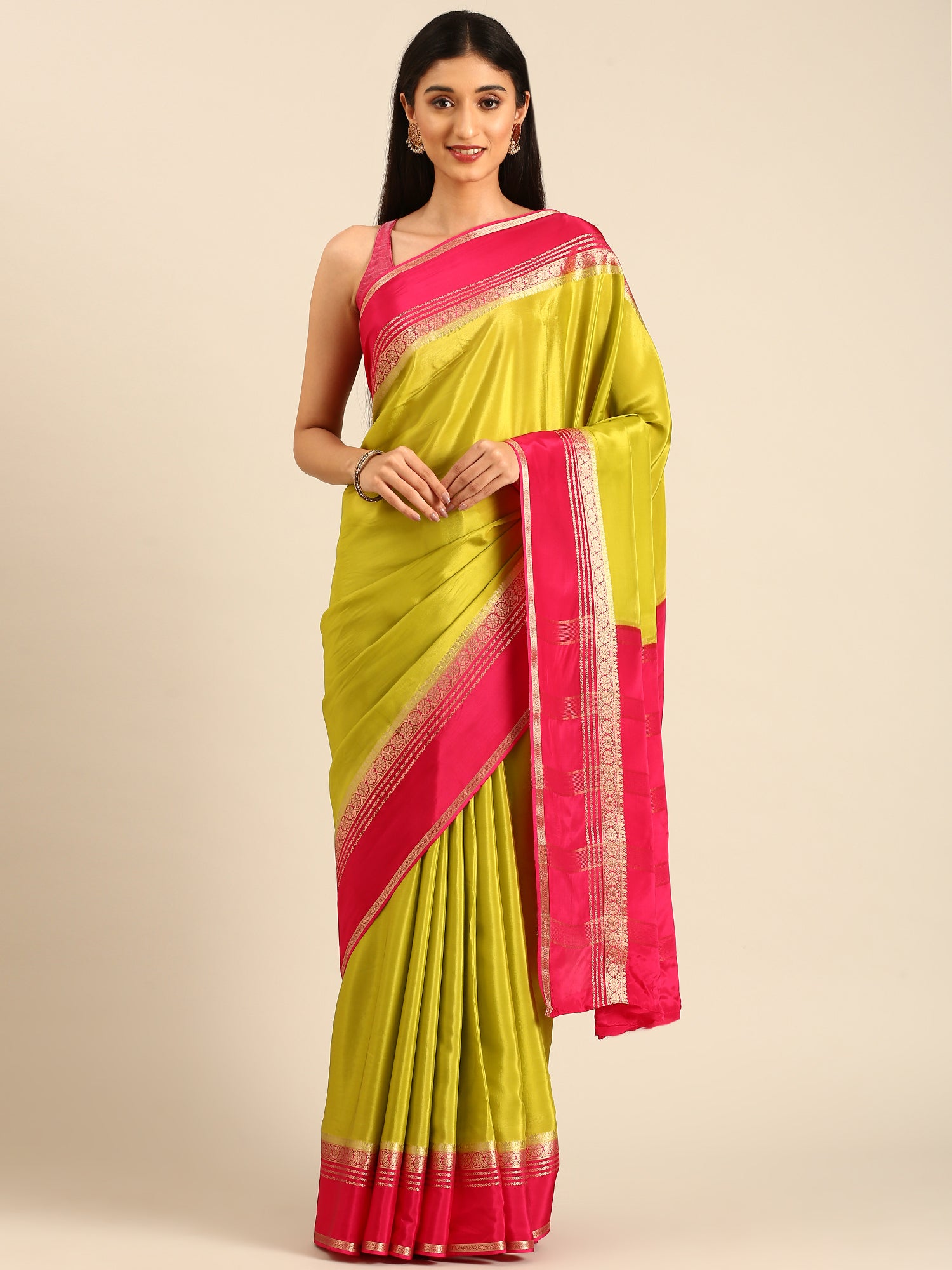 Neerus Green Solid Woven Silk Straight Saree - Saree + Blouse Piece for ...