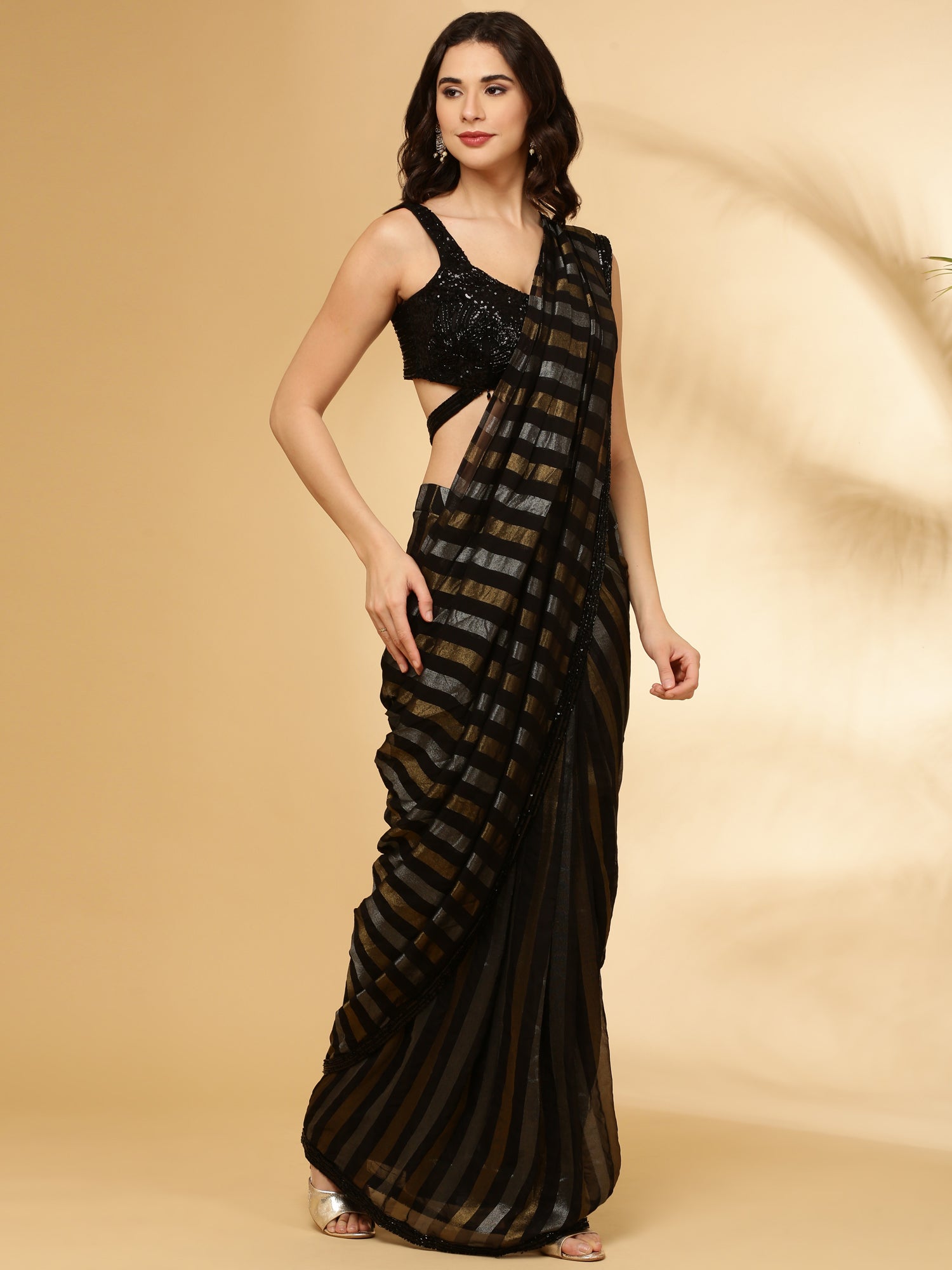 Neerus Black Solid Tissue Straight Saree - Saree + Blouse Piece for ...