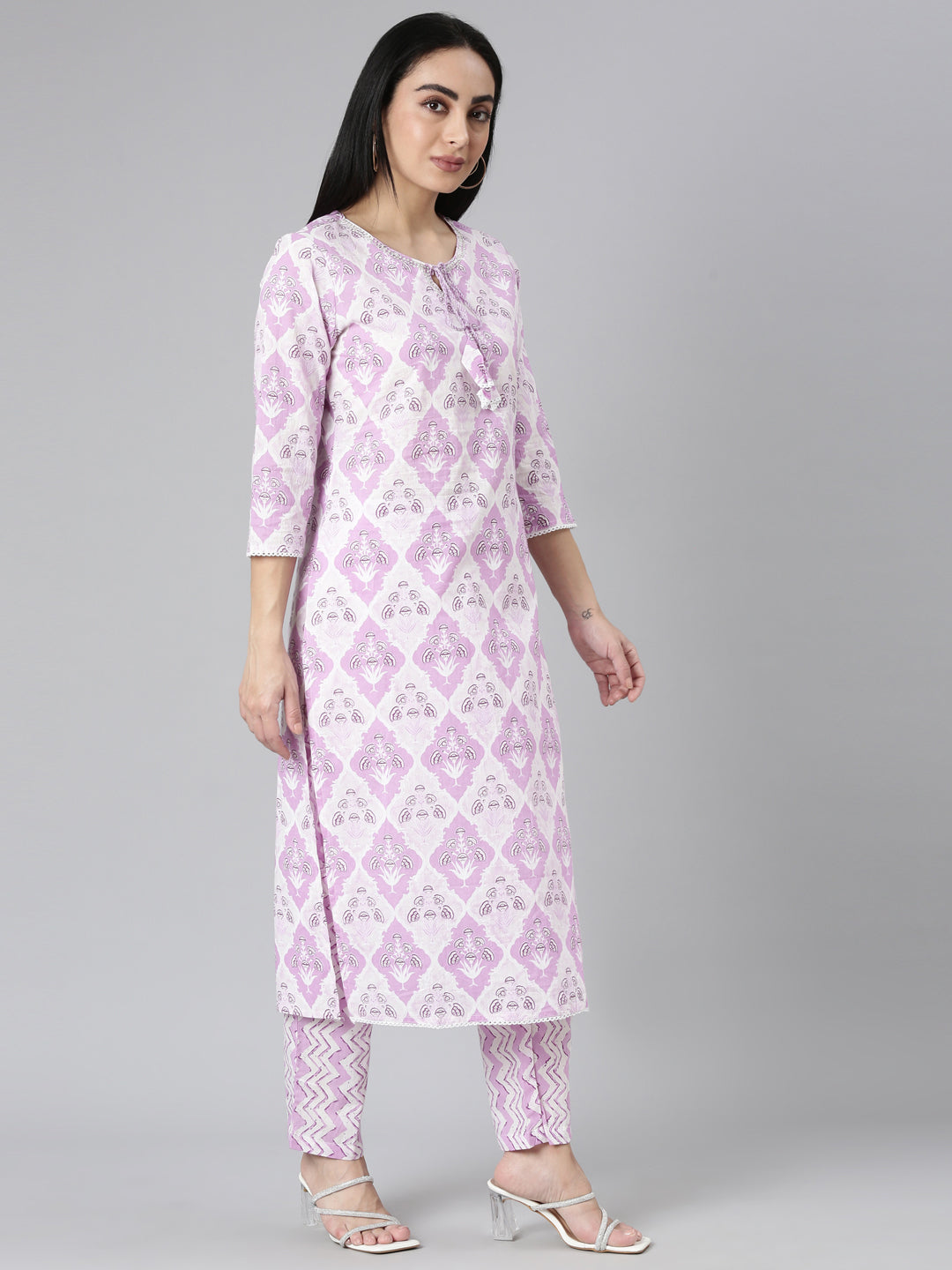Neerus Purple Regular Straight Printed Kurta and Trousers With Dupatta ...
