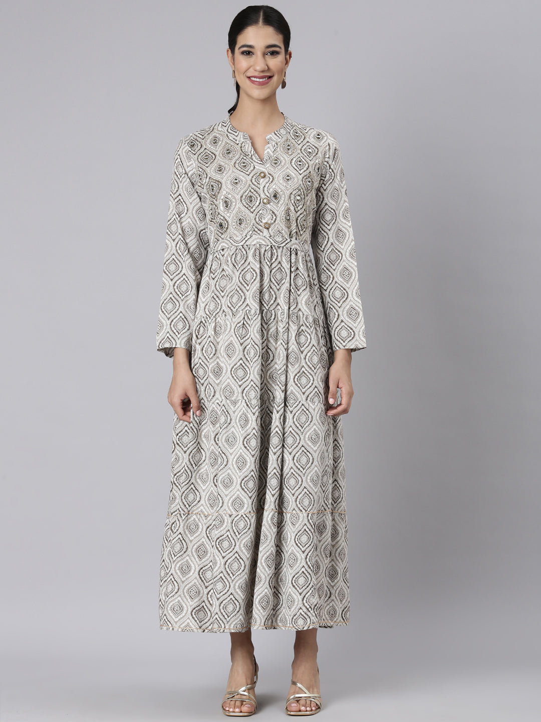 Neerus Brown Solid Cotton Maxi Dress for Casual Women – Neerus India