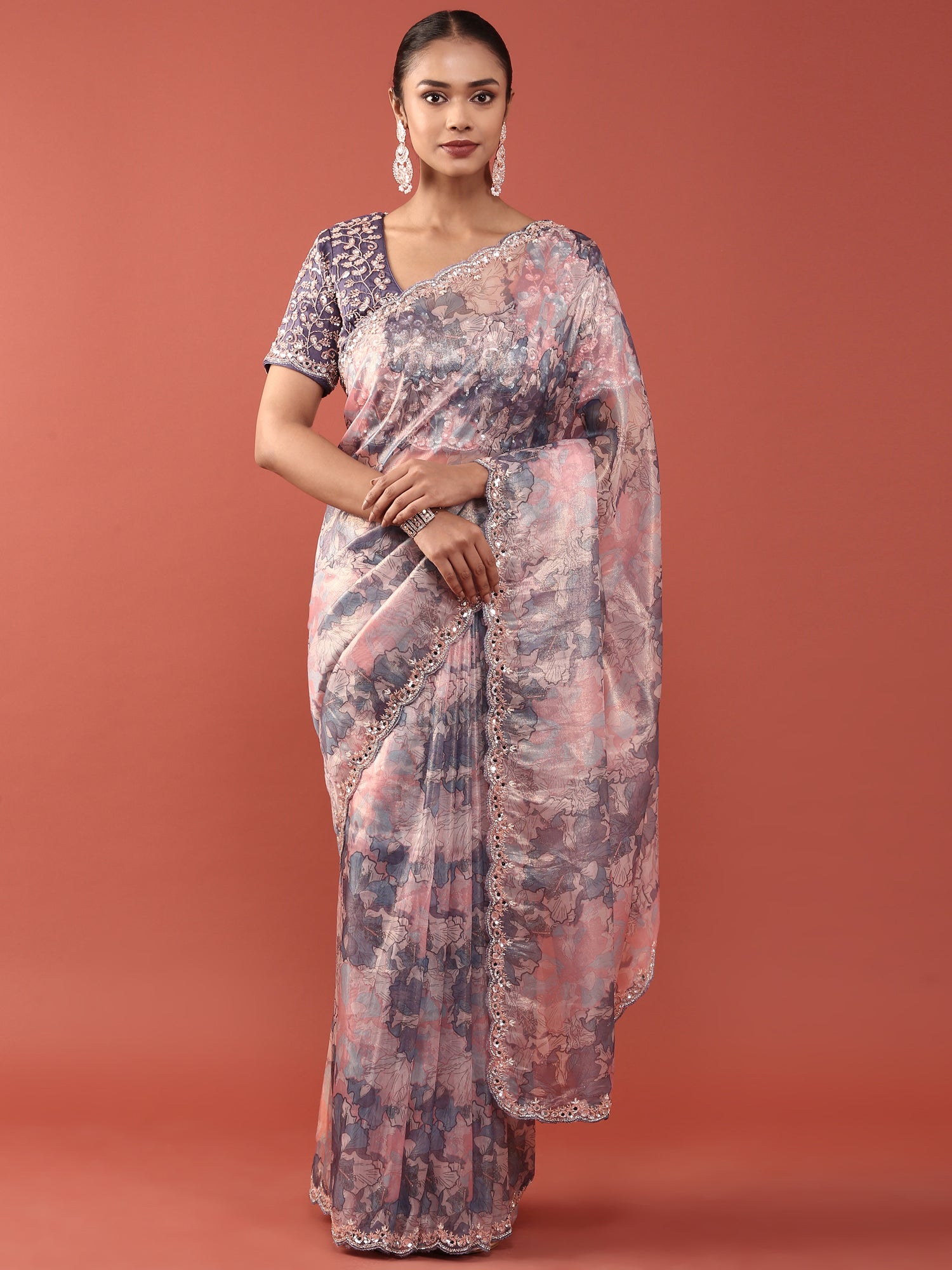 Purple Shimmer Weaved Saree With Readymade Blouse – Neerus India