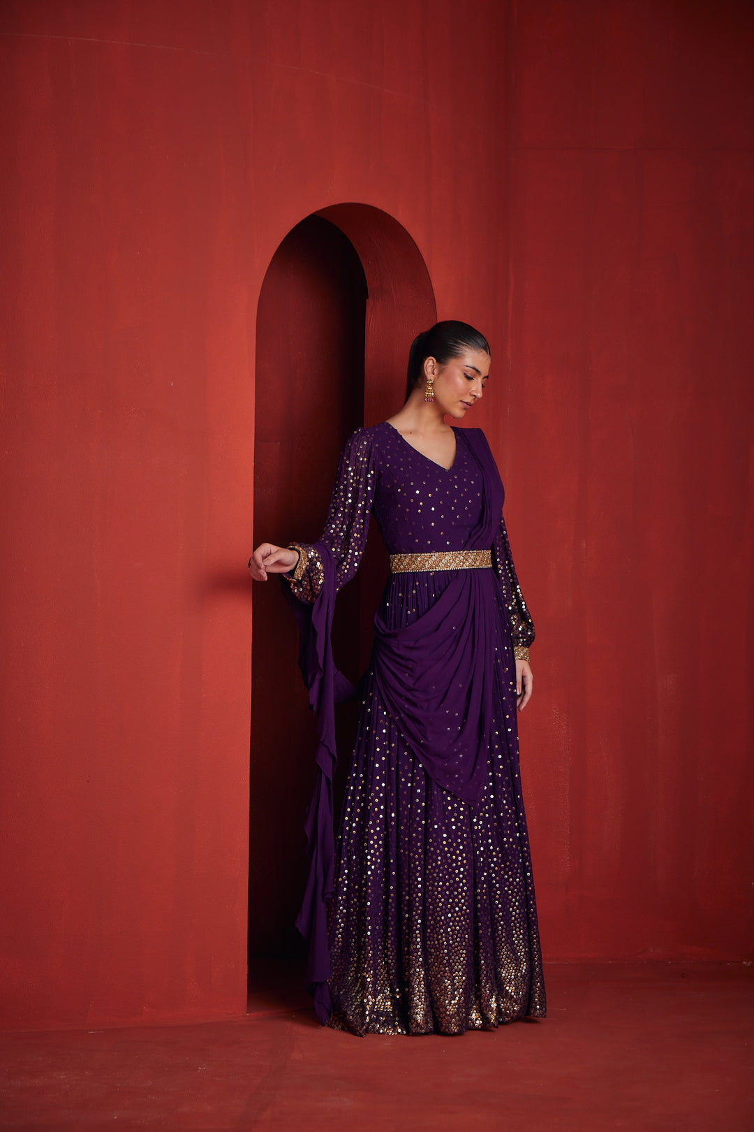Neerus Womens Purple Color Georgette Fabric Dress – Neerus India