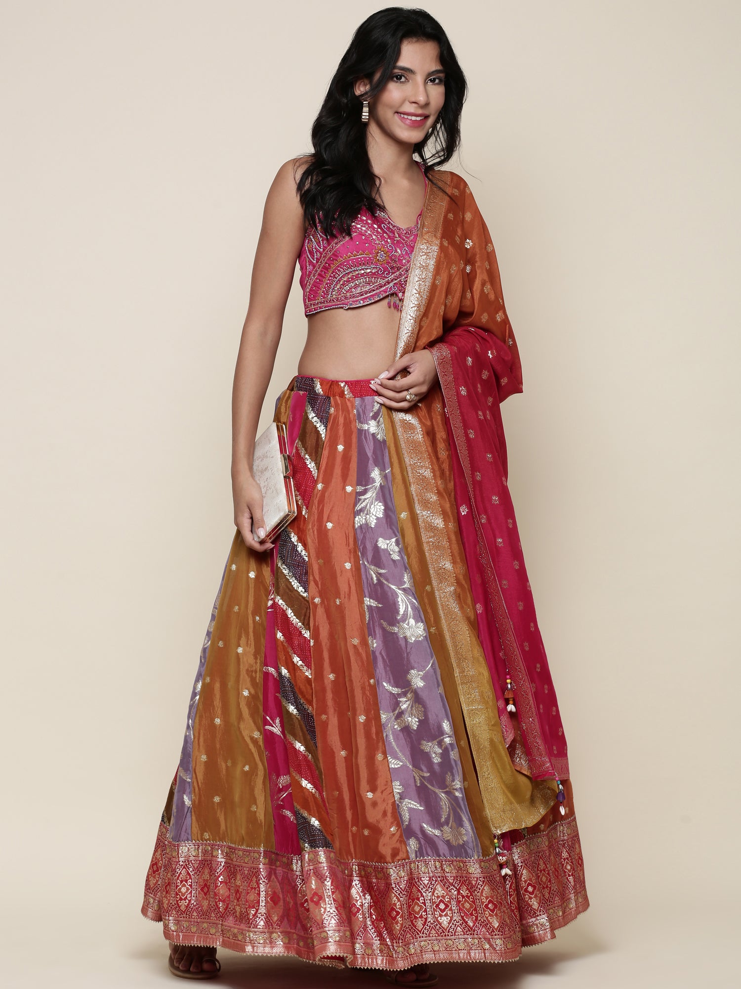 Organza multi color embroidered Three piece ghagra set – Neerus India
