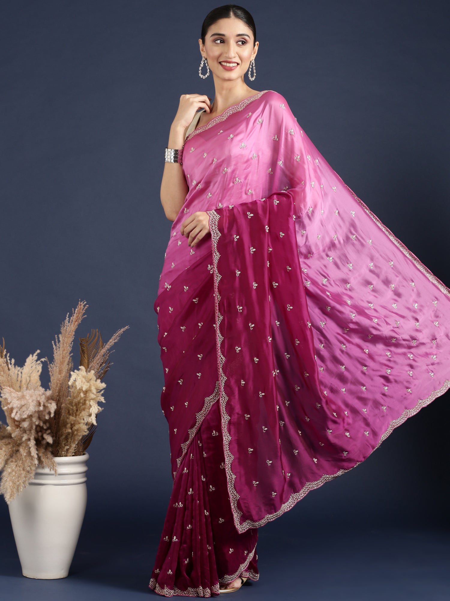 Purple Crepe Hand Embroidery Saree – Neerus India