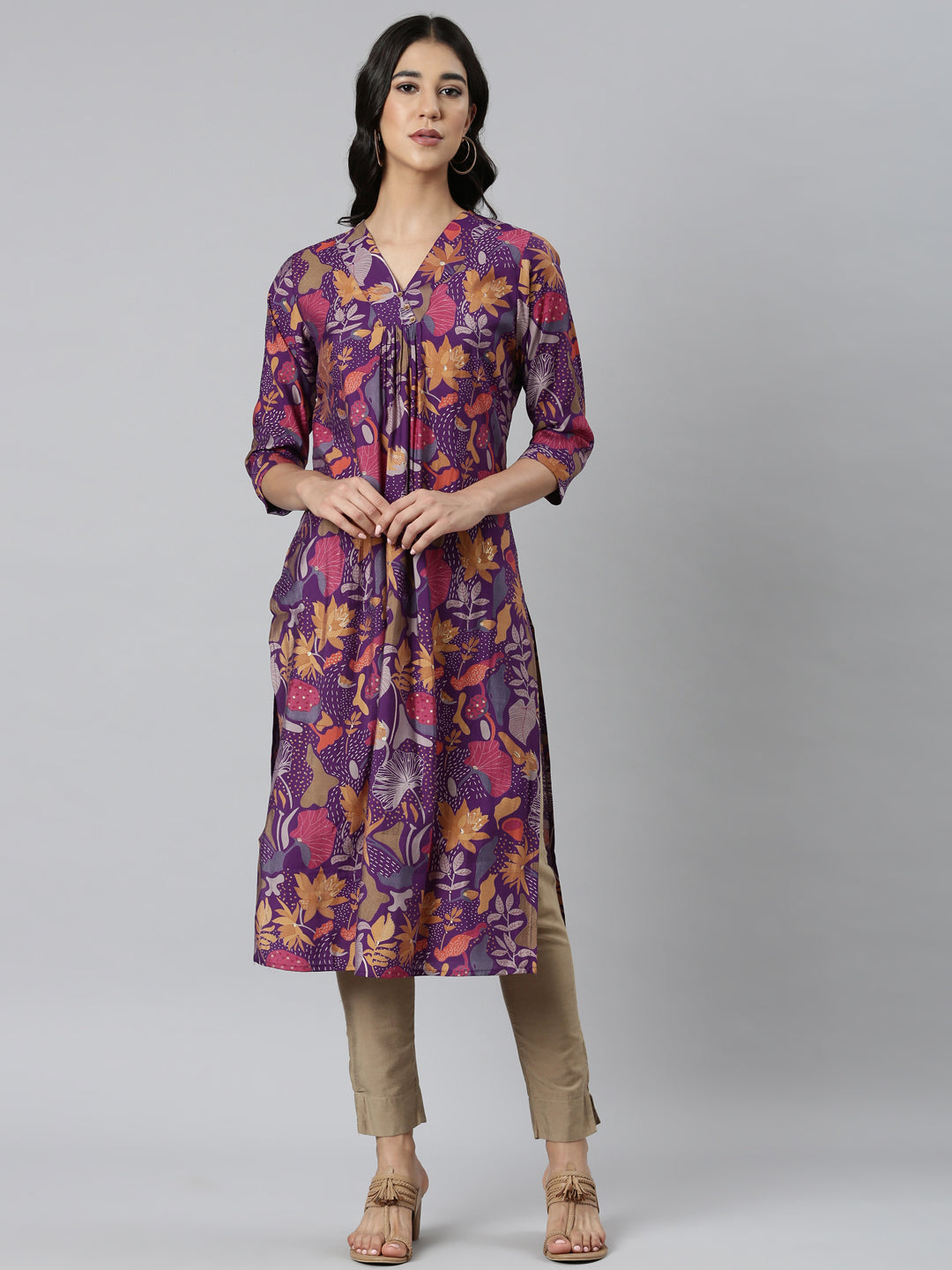 Neerus Purple Casual Quirky Straight Kurtas – neerus-india
