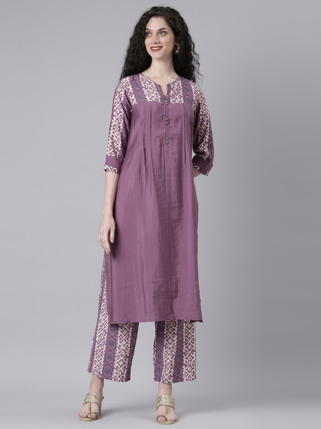 Neerus Purple Solid Straight Kurta and Palazzos – Neerus India