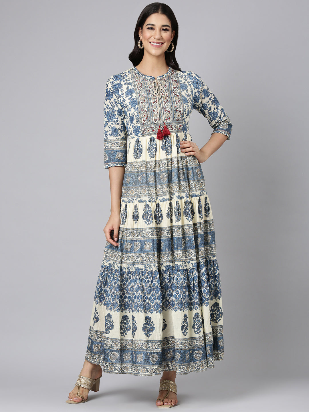 Neerus Blue Casual Tribal Maxi Dresses – Neerus India
