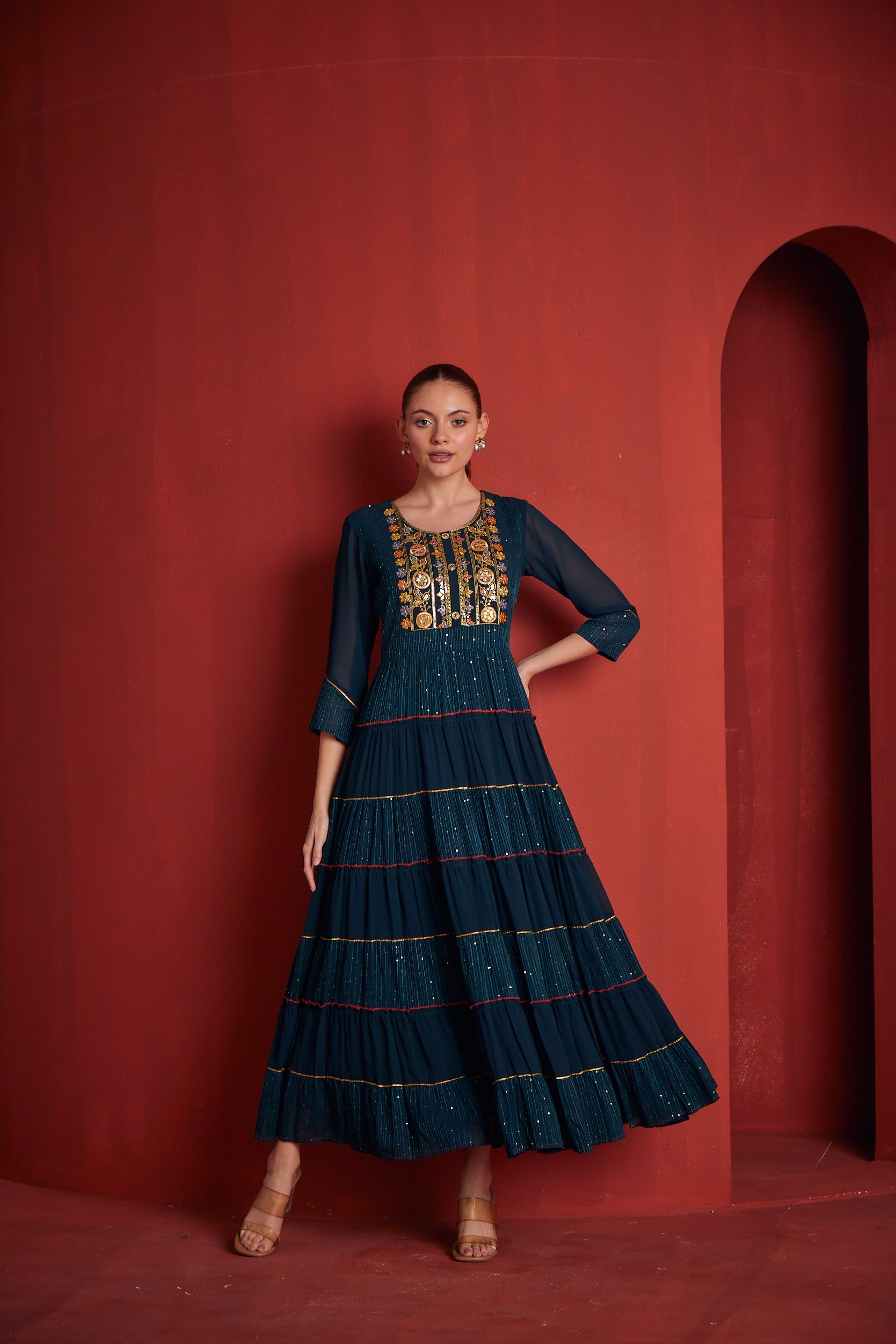Neeru's Womens Peacock Color Georgette Fabric Dress – Neerus India