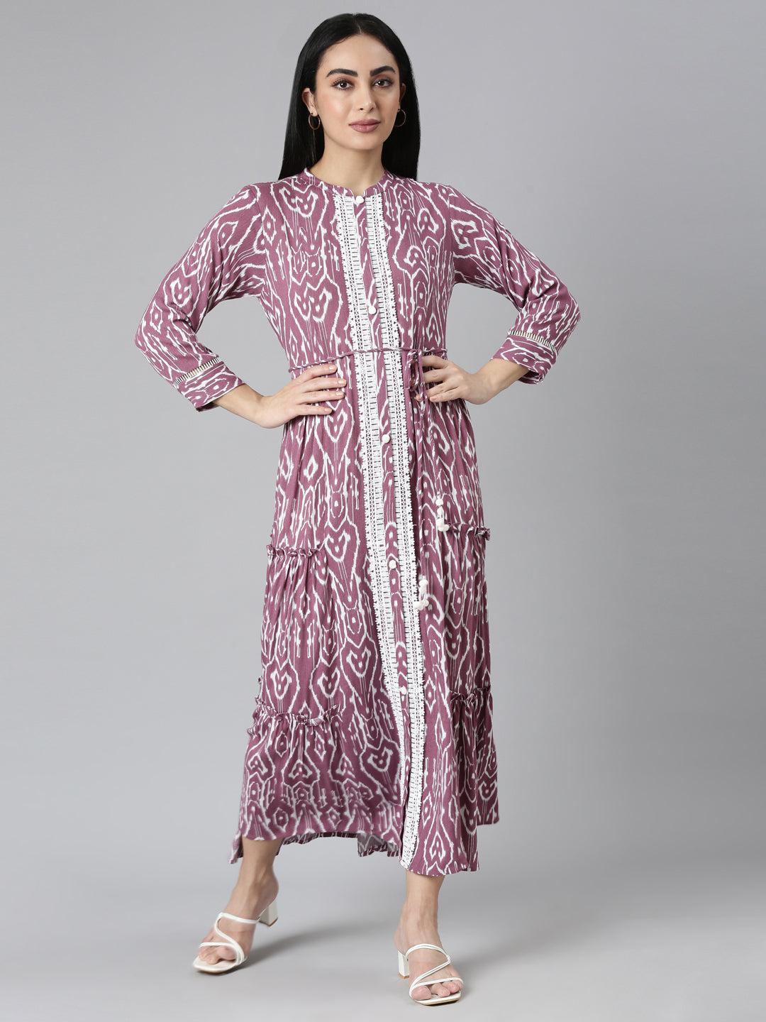 Neerus Purple Flared Casual Ethnic Motifs Maxi Dresses – neerus-india