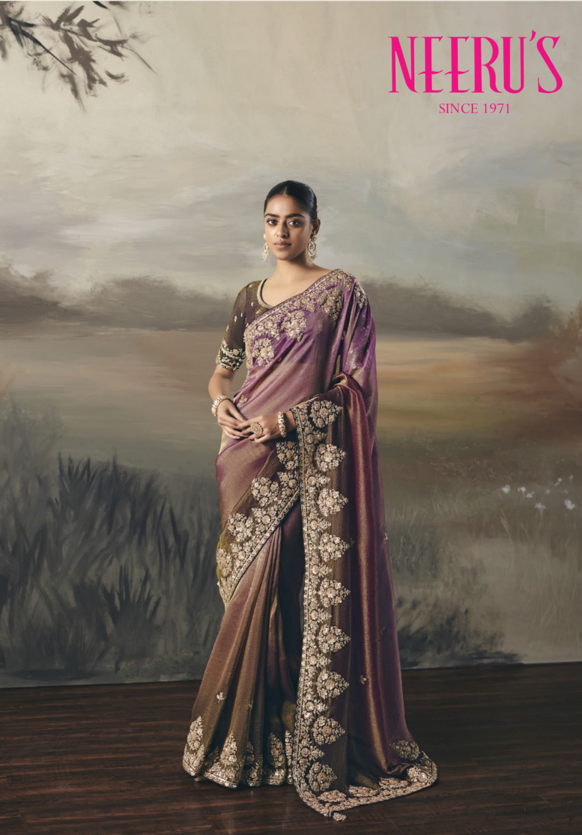 Purple Tissue Saree With Heavy Hand Embroidery Work – Neerus India