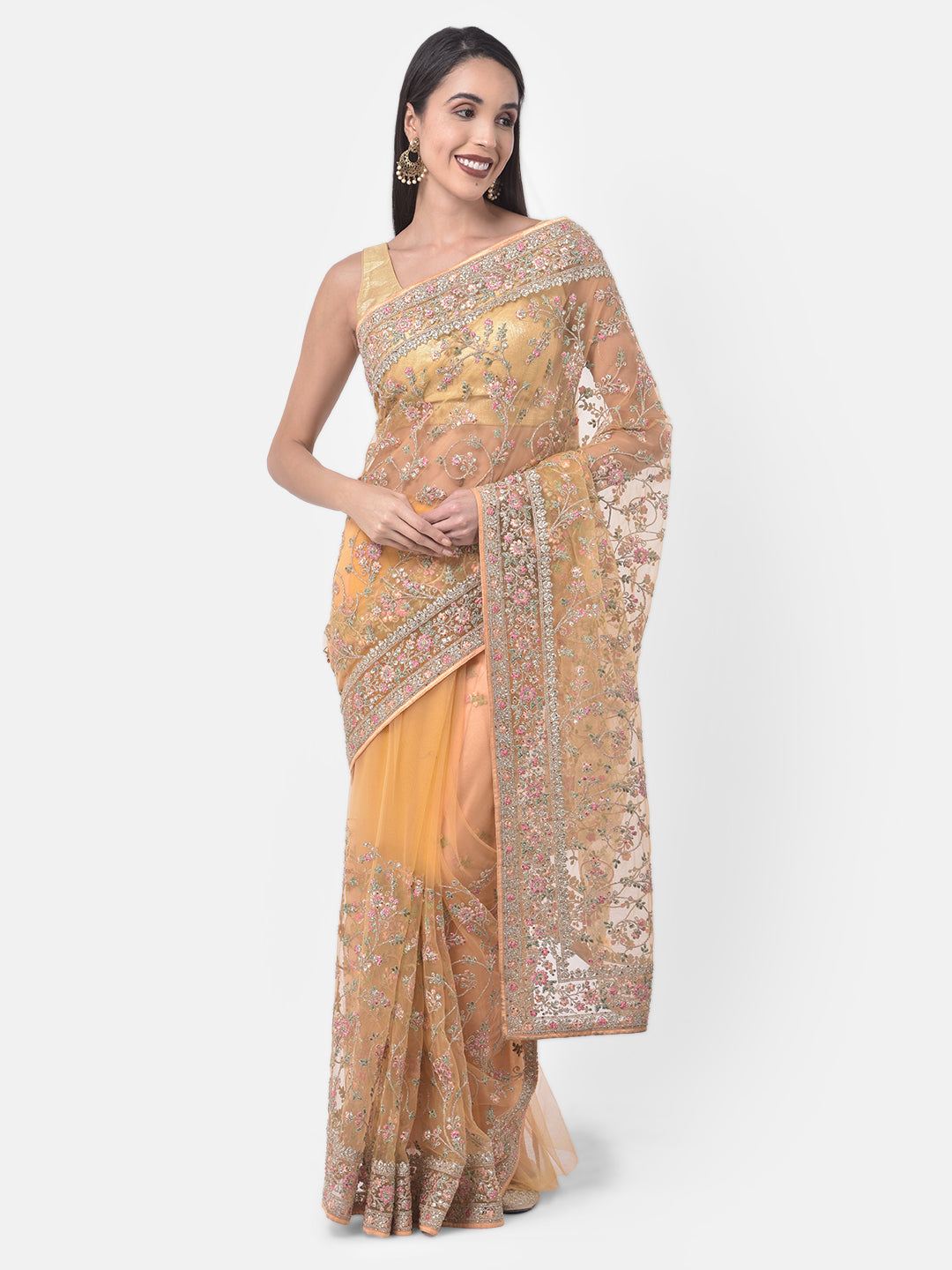Neeru's Yellow Color Nett Fabric Saree – Neerus India
