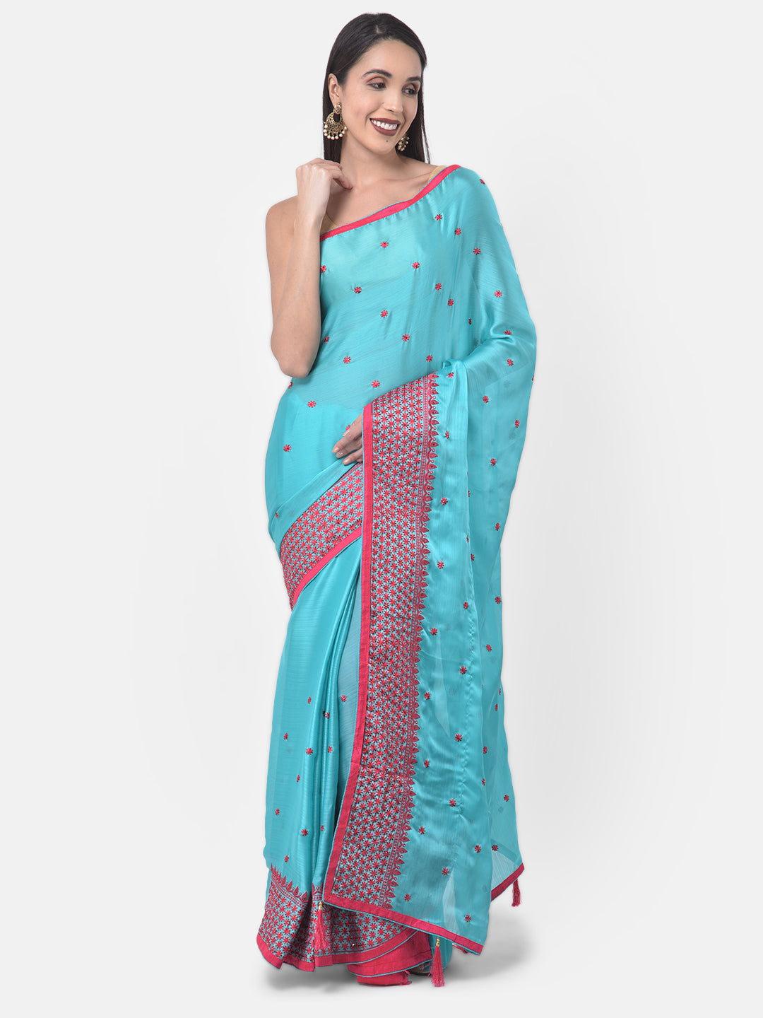 Neeru's Sea Green Color Chiffon Fabric Saree – neerus-india