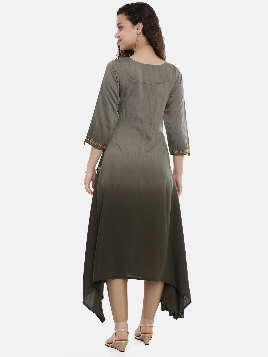 Neerus Women Grey Embroidered A-Line Asymmetric Kurta – Neerus India